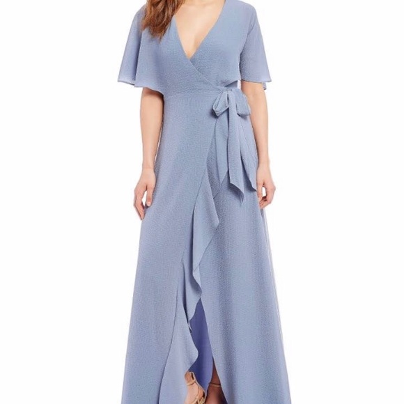 H by Halston | Dresses | Halston Long Blue Wrap Dress Worn Once | Poshmark